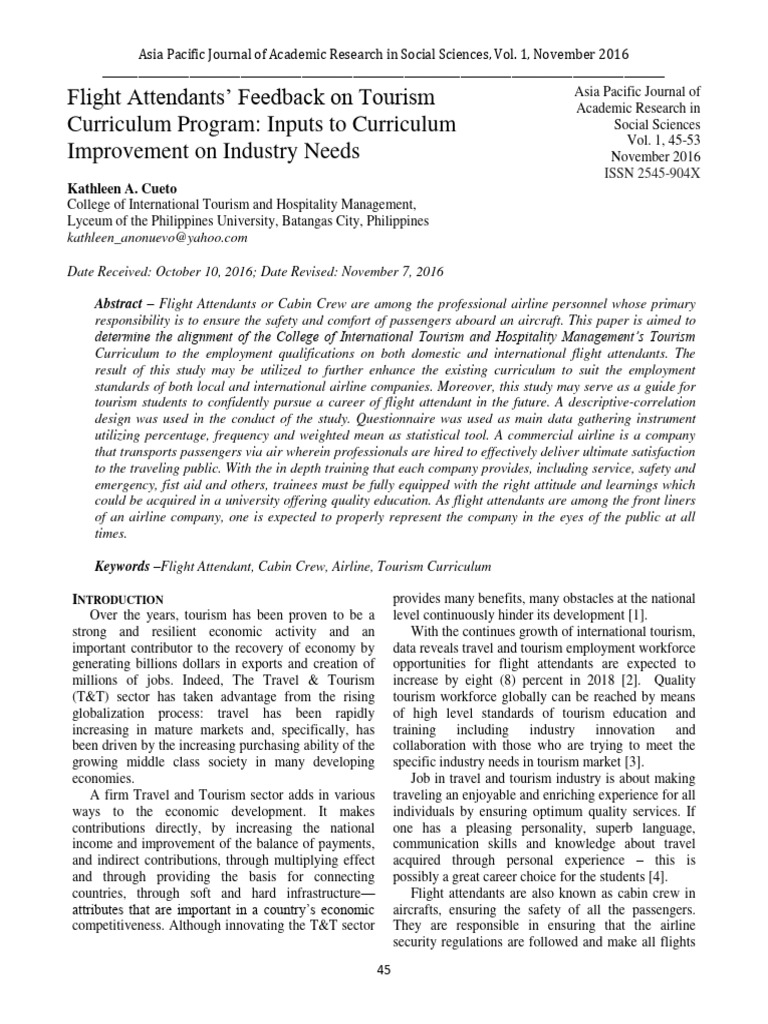 Flight Attendants Feedback On Tourism Cu | PDF | Flight Attendant | Tourism