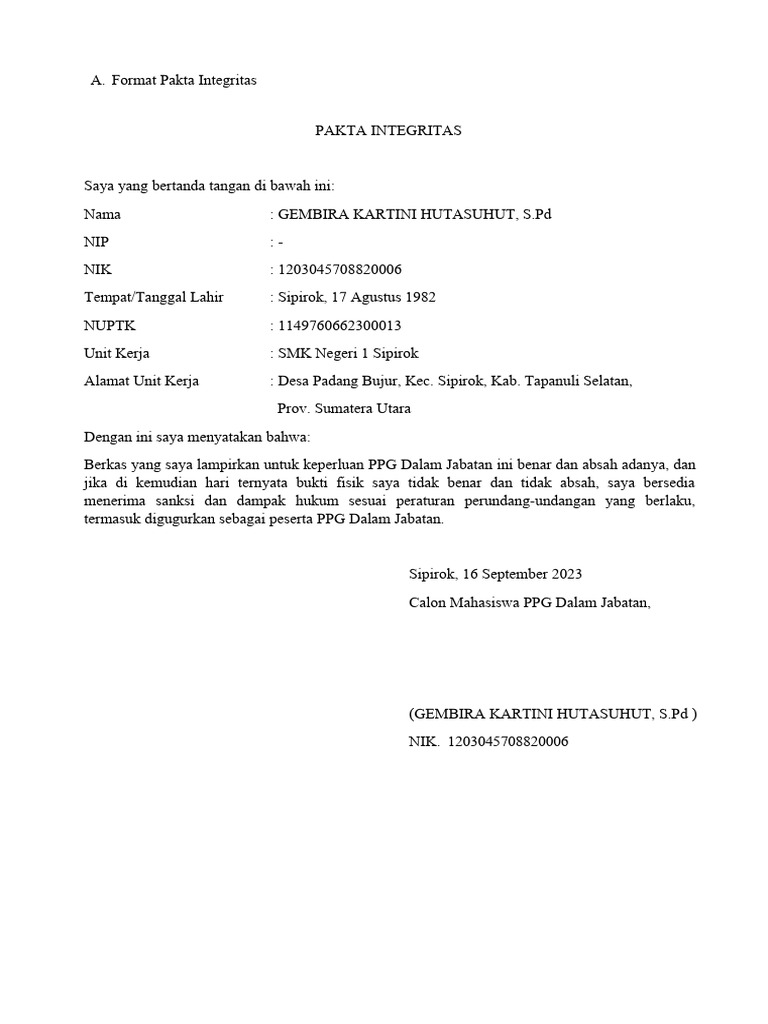 Format Pakta Integritas | PDF