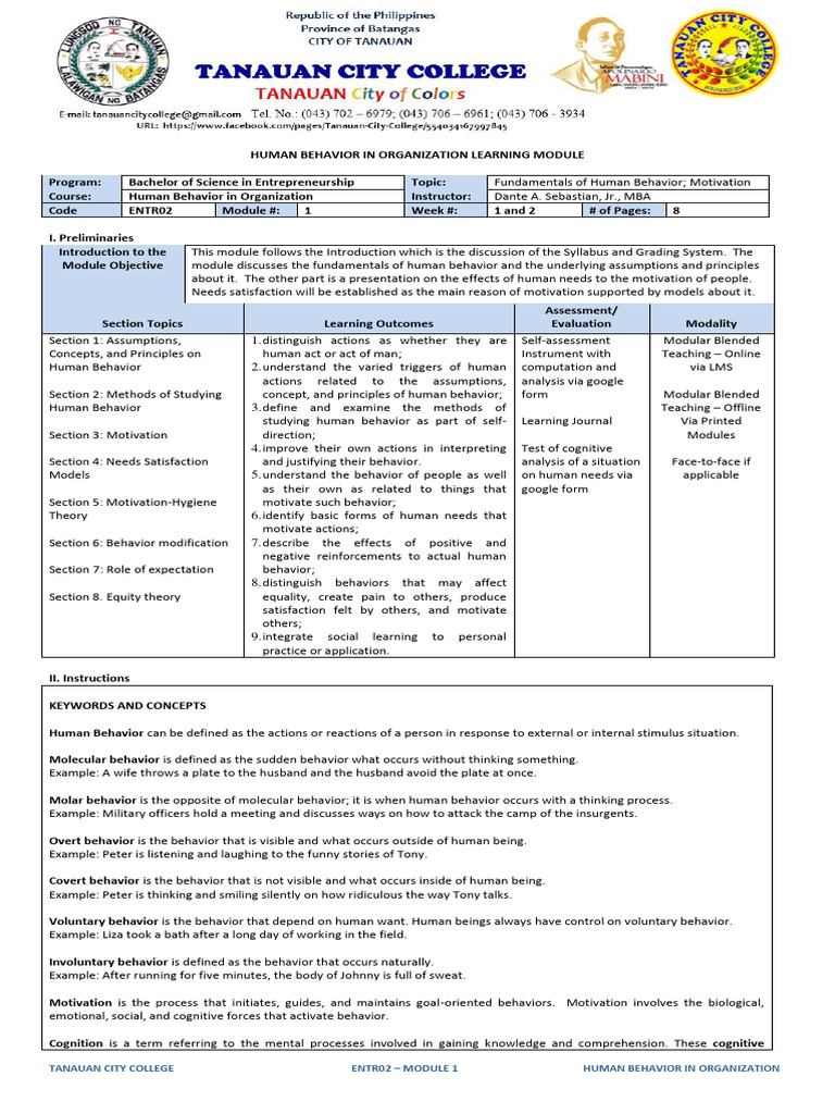 Module 1 - Human Behavior in Organization | PDF | Motivational | Motivation