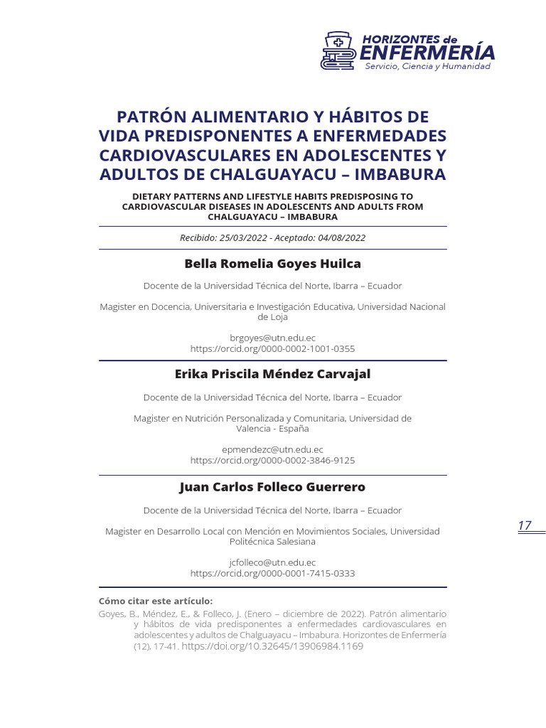 Patrón Alimentario y Hábitos de Vida Predisponentes A Enfermedades ...