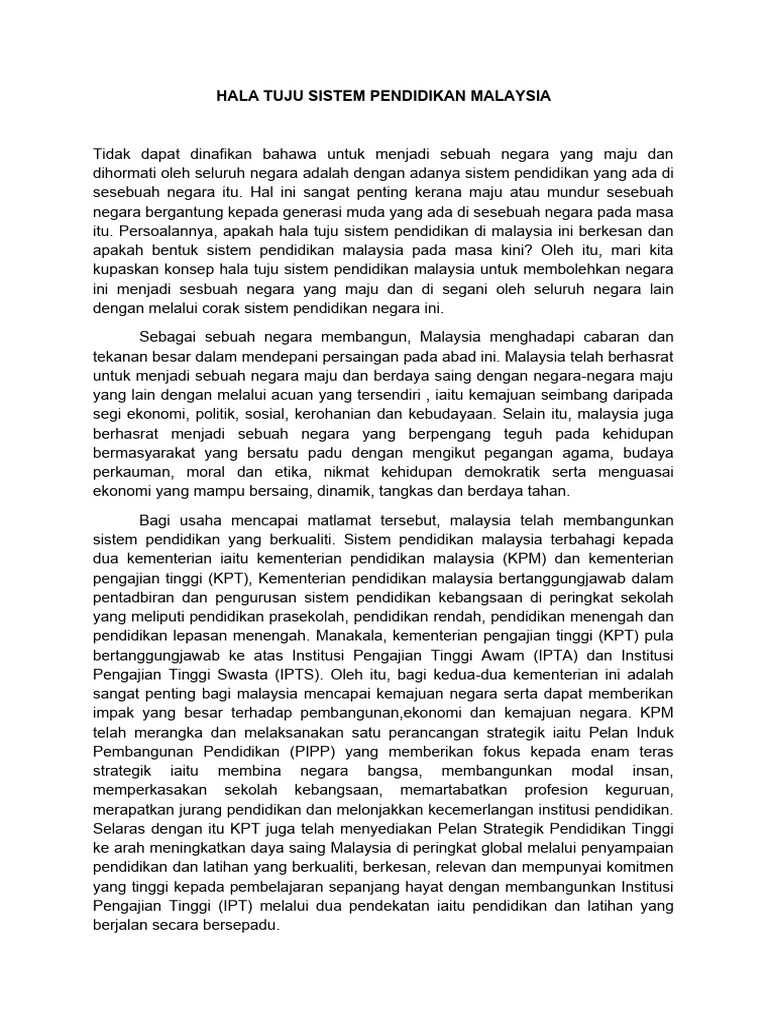 Hala Tuju Sistem Pendidikan Malaysia | PDF