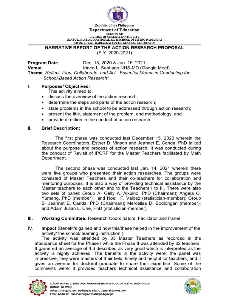 Narrative Report - Action Research | PDF | Science