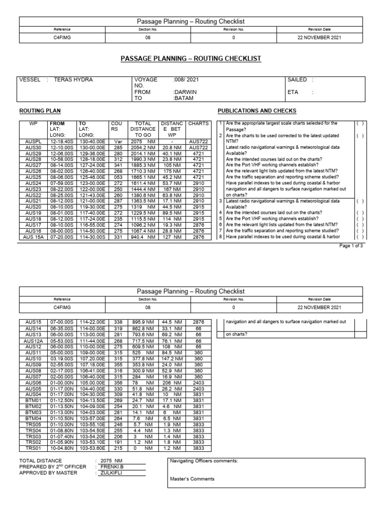 Passage Planning - DARWIN TO BATAM NEW | PDF | Navigation | Water Transport