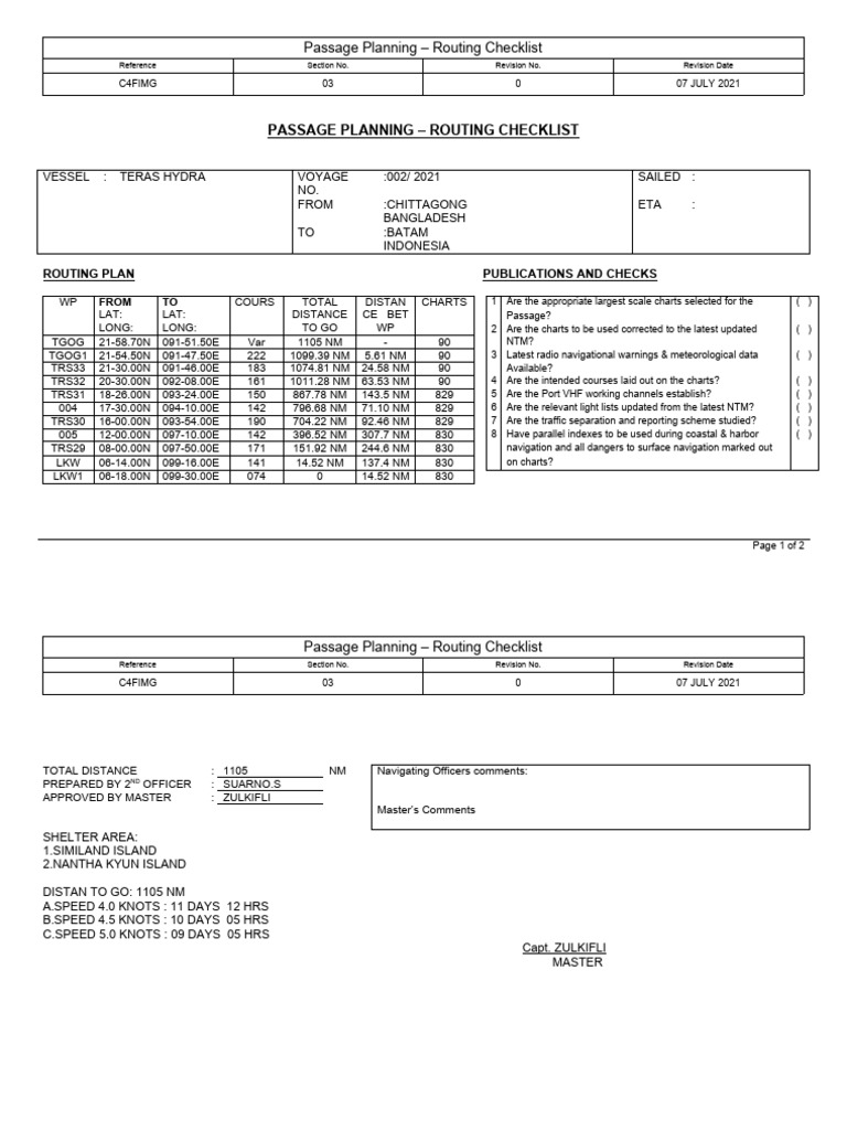 Passage Planning - CHITTAGONG TO LANGKAWI | PDF | Navigation | Water ...
