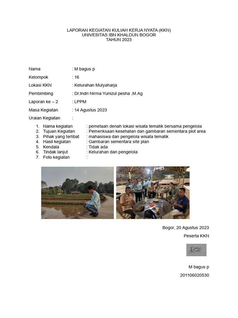 Logbook KKN 2 M Bagus P | PDF
