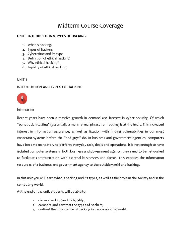 Unit 1 Intro & Types of Hacking | PDF | Security Hacker | White Hat (Computer Security)