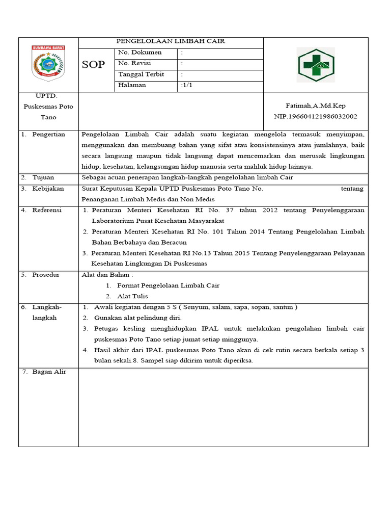 Sop Penanganan Limbah Cair Fix | PDF