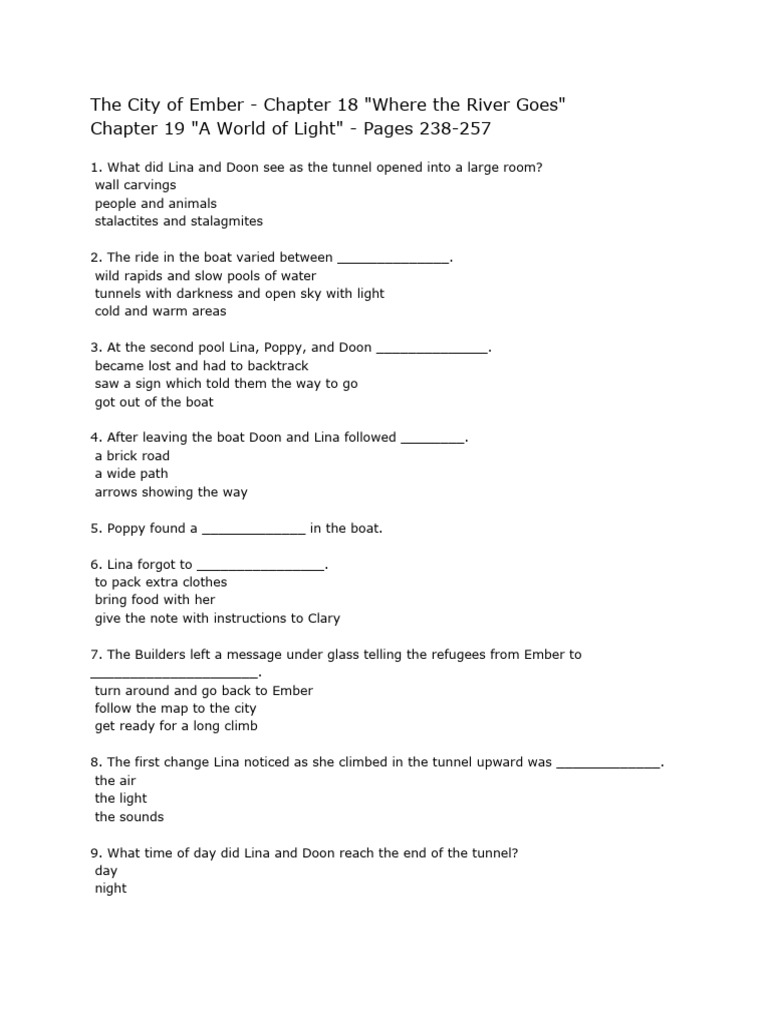 The City of Ember Chapter 18-19 Quiz | PDF