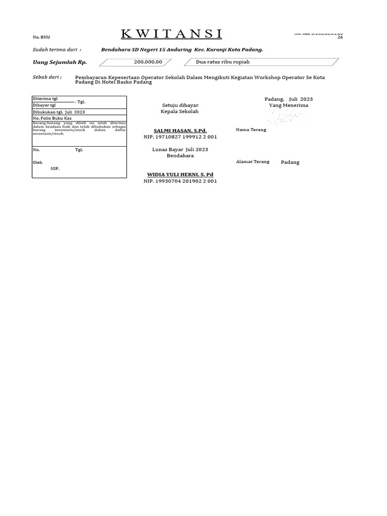 Kwitansi Workshop Operator | PDF