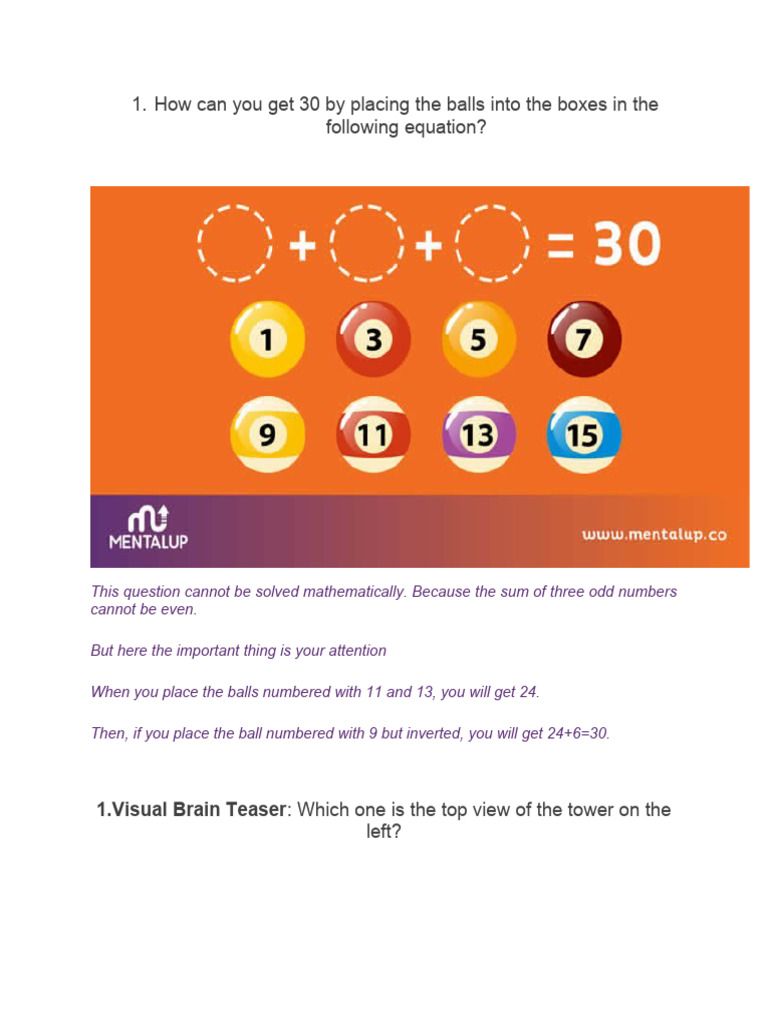 Brainteasers | PDF | Mathematics | Equations