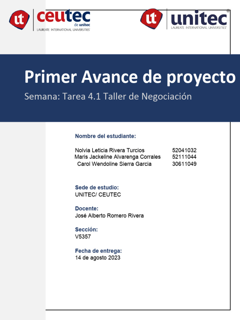 Tarea 4.1 Primer Avance de Proyecto | PDF | Negociación | Gestión de recursos humanos