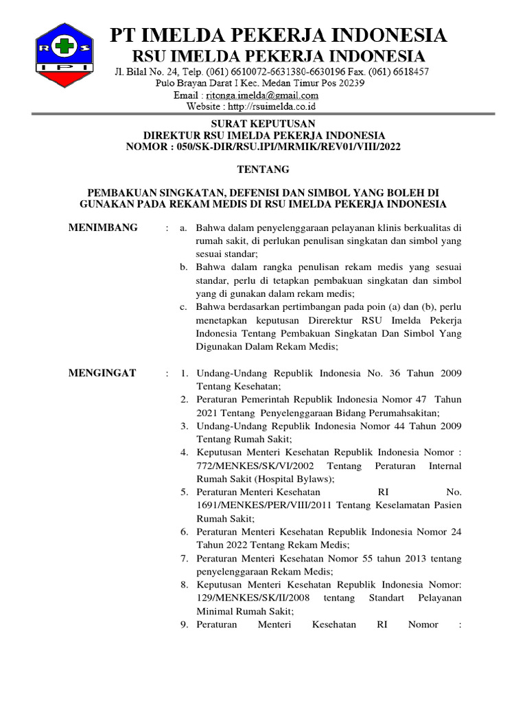 Mrmik 9.a SK Direktur Tentang Pembakuan Singkatan, Defenisi Dan Simbol | PDF