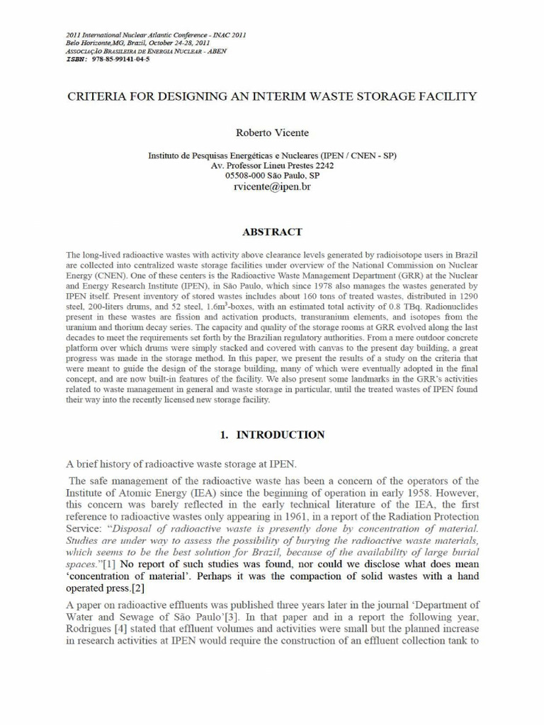 Criteria For Designing An Interim Waste Storage Facility | PDF ...