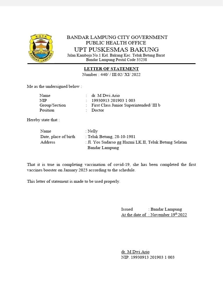 Surat Vaksinasi Covid-19 Nelly | PDF