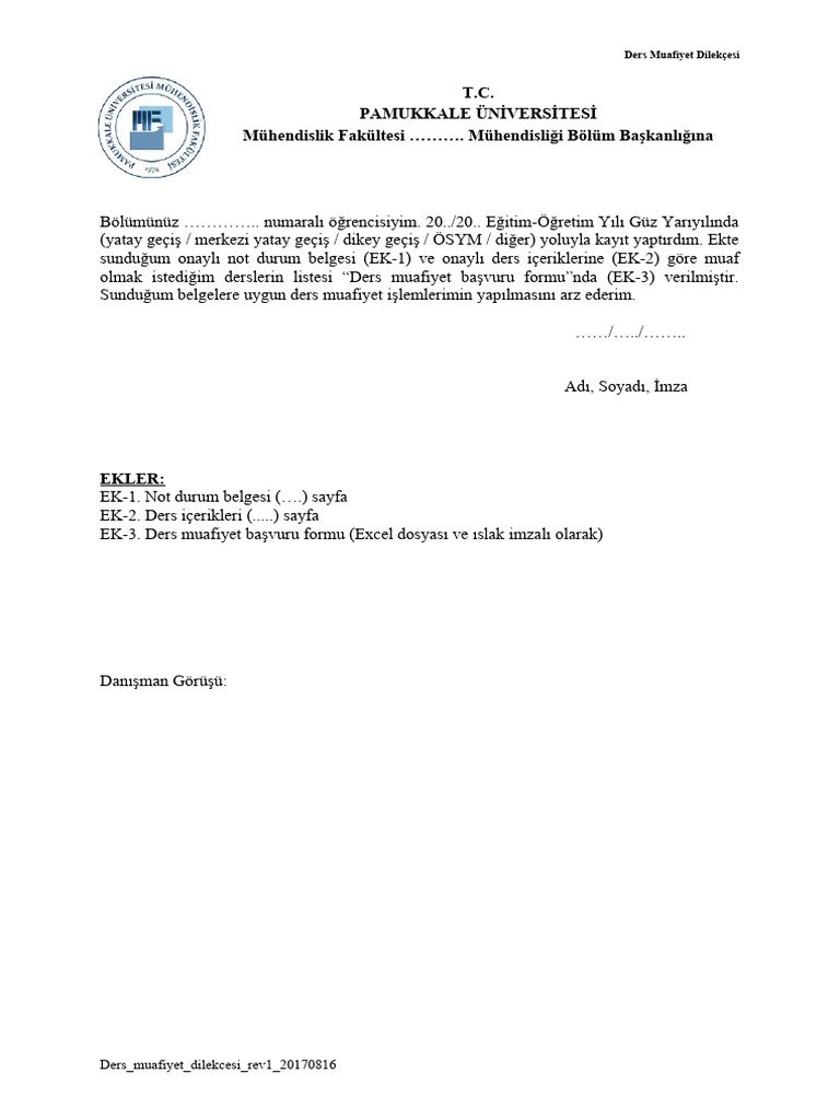 Ders muafiyet dilekçesi | PDF Ders muafiyet dilekçesi | PDF