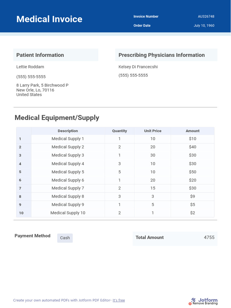 Medical Invoice Template - Jotform PDF Editor | PDF