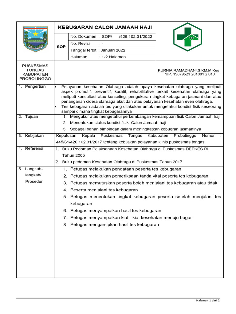 Sop Kebugaran Haji | PDF