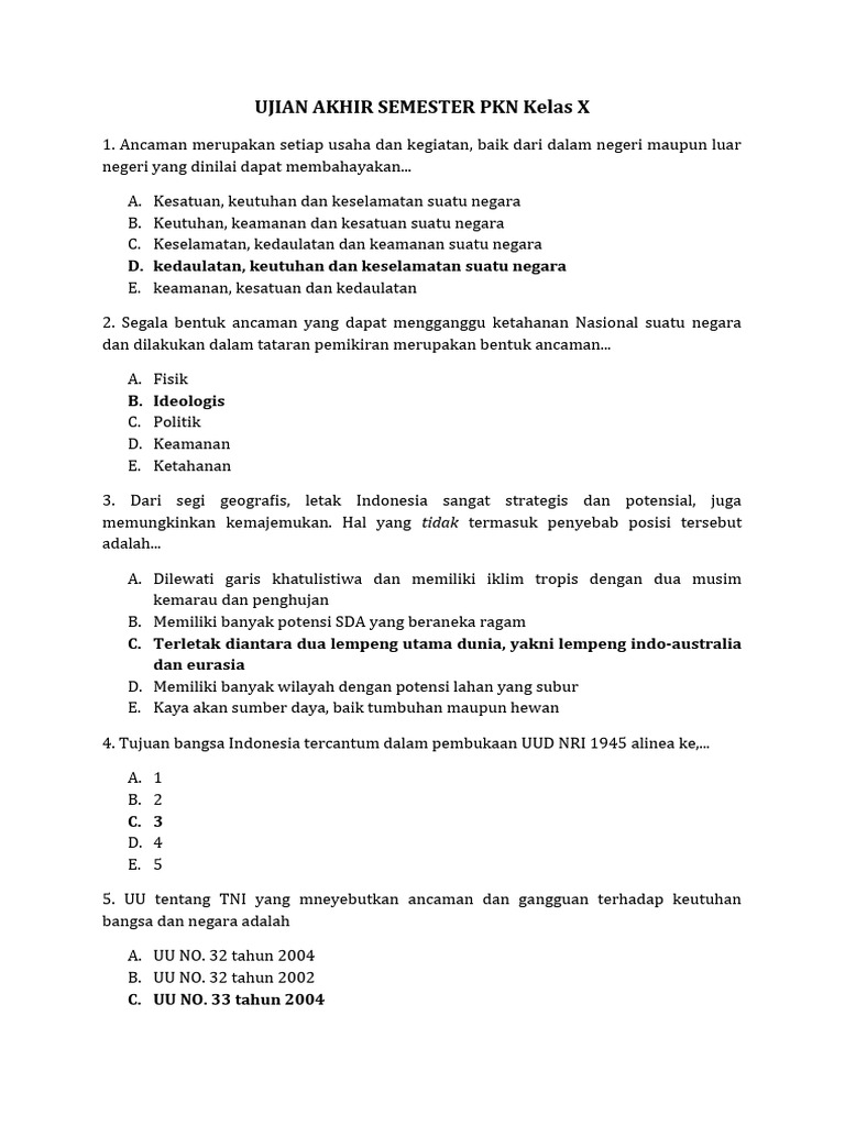 Soal PAS Genap PKN X 2021 | PDF