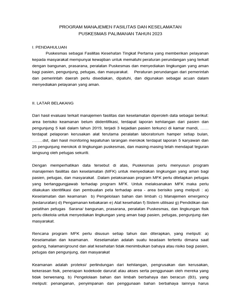 Contoh Program MFK Puskesmas | PDF