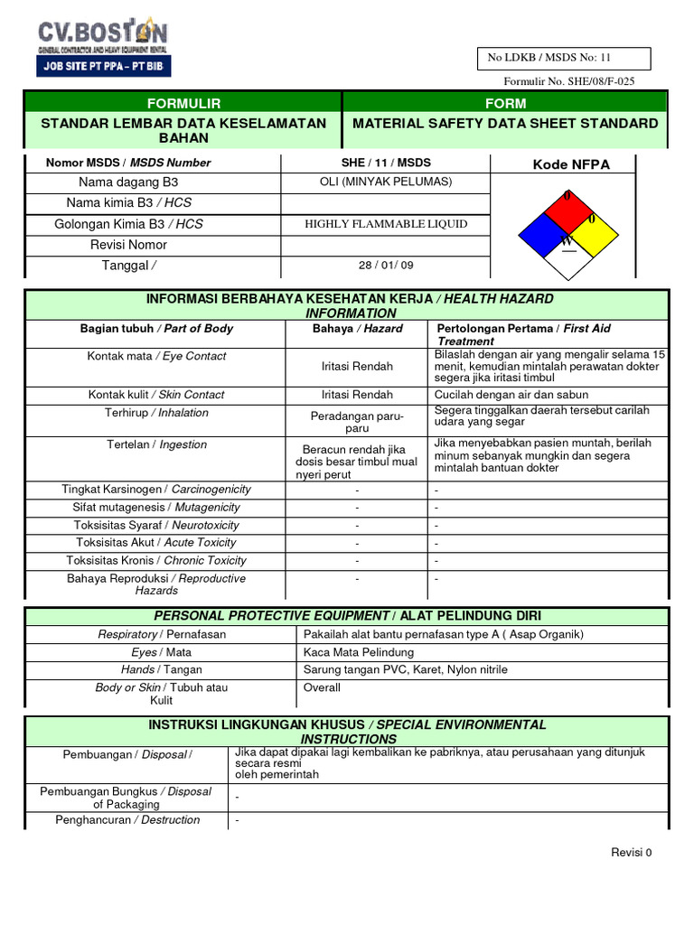 LOM - MSDS - 006 Oli Minyak Pelumas | PDF