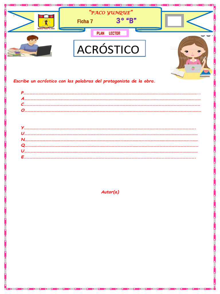 Ficha 7 - Plan - Lector Paco Yunque | PDF