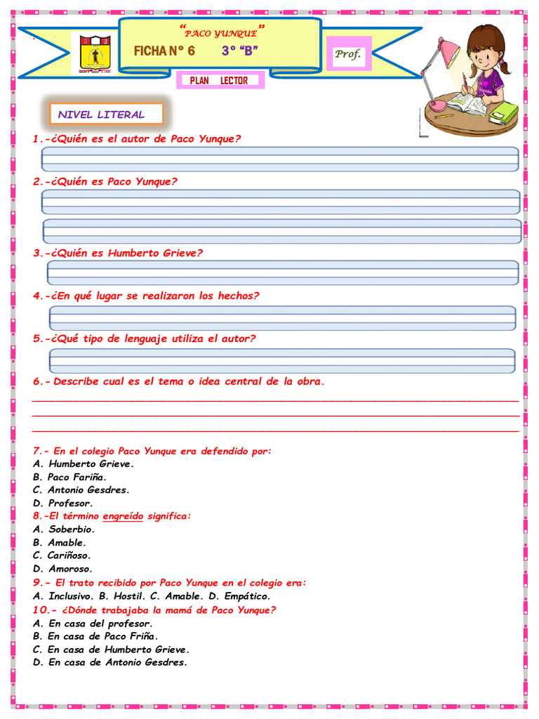 Ficha 6 Plan Lector - Paco Yunque | PDF