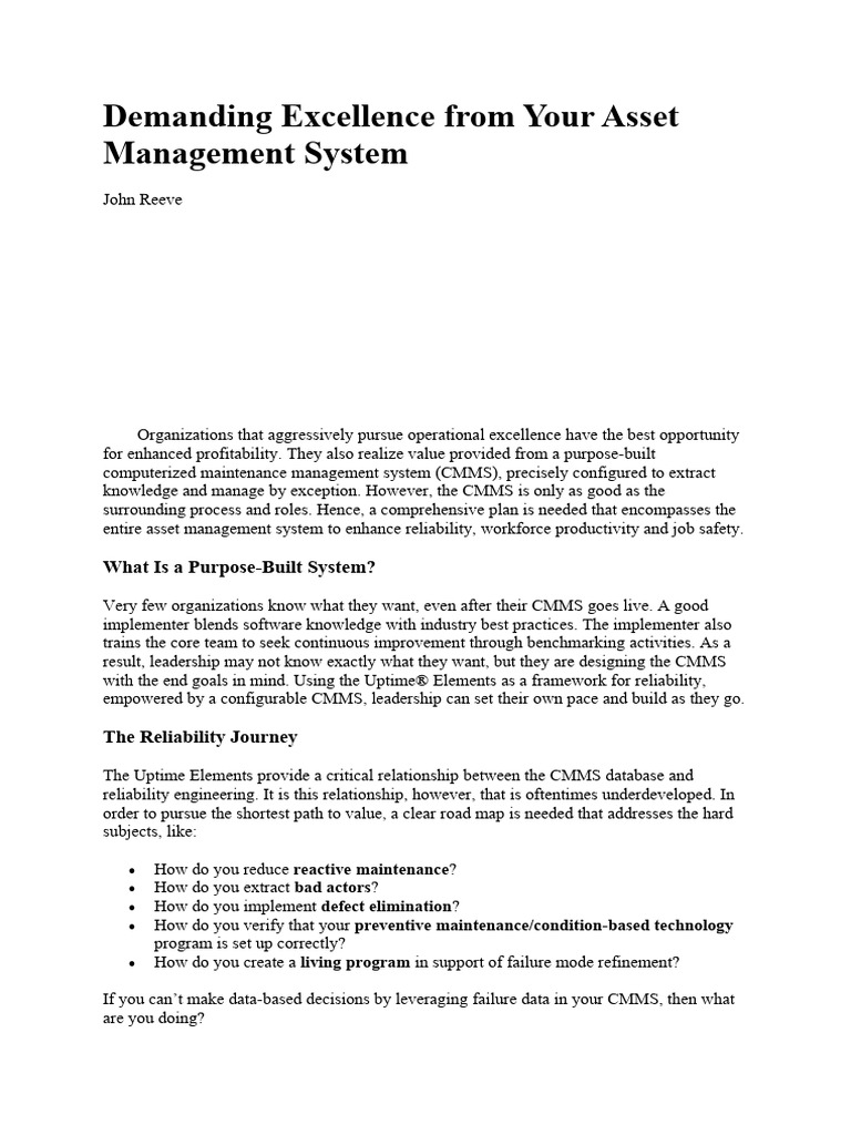 Demanding Excellence From Your Asset Management System | PDF ...
