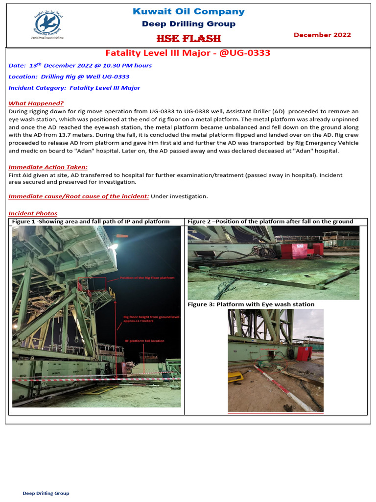 HSE Flash - Fatality at Well UG 0333 | PDF