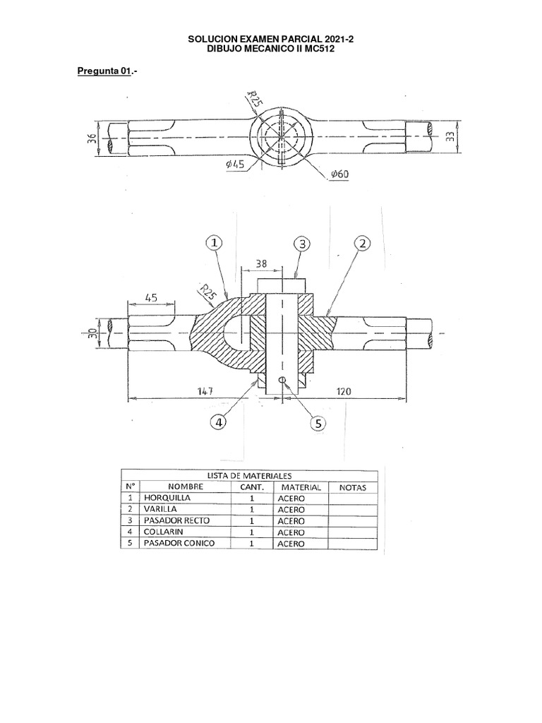 Solucion Examen Parcial 2021-2 Dibujo Mecanico Ii Mc512 Pregunta 01. | PDF