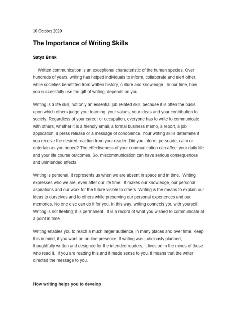 The Importance of Writing Skills | PDF | Thought | Communication