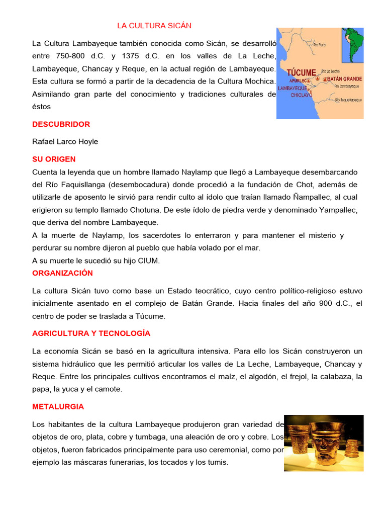 La Cultura Sican 1 | PDF
