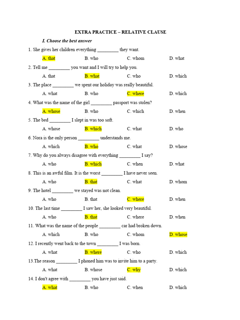 Extra Practice - Relative Clause | PDF | Loch Ness Monster | Scotland