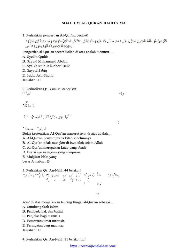 Ujian Madrasah Al Quran Hadits MA v2 | PDF
