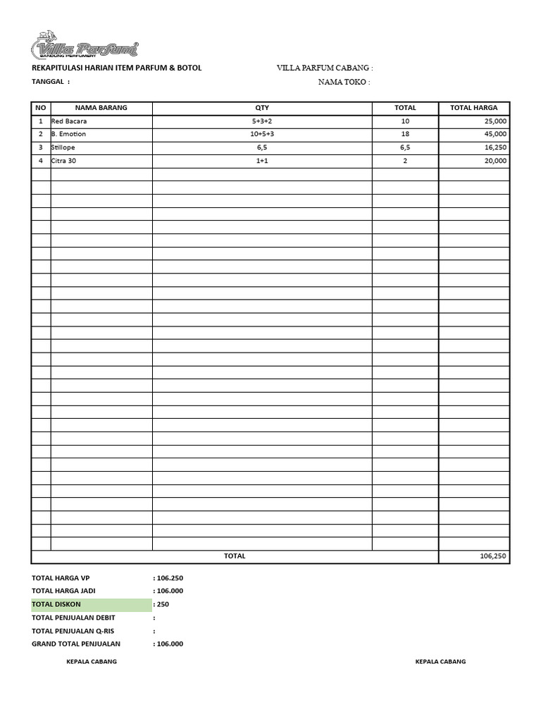 Contoh Rekap Penjualan Harian | PDF