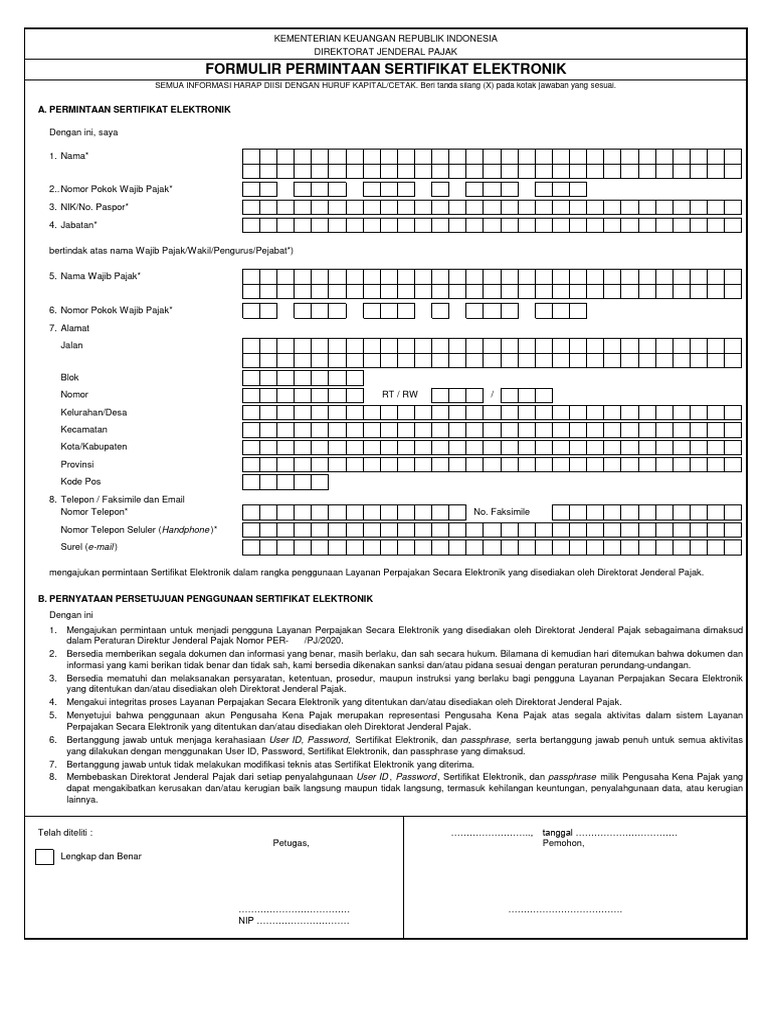 Formulir Permintaan Sertifikat Elektronik | PDF
