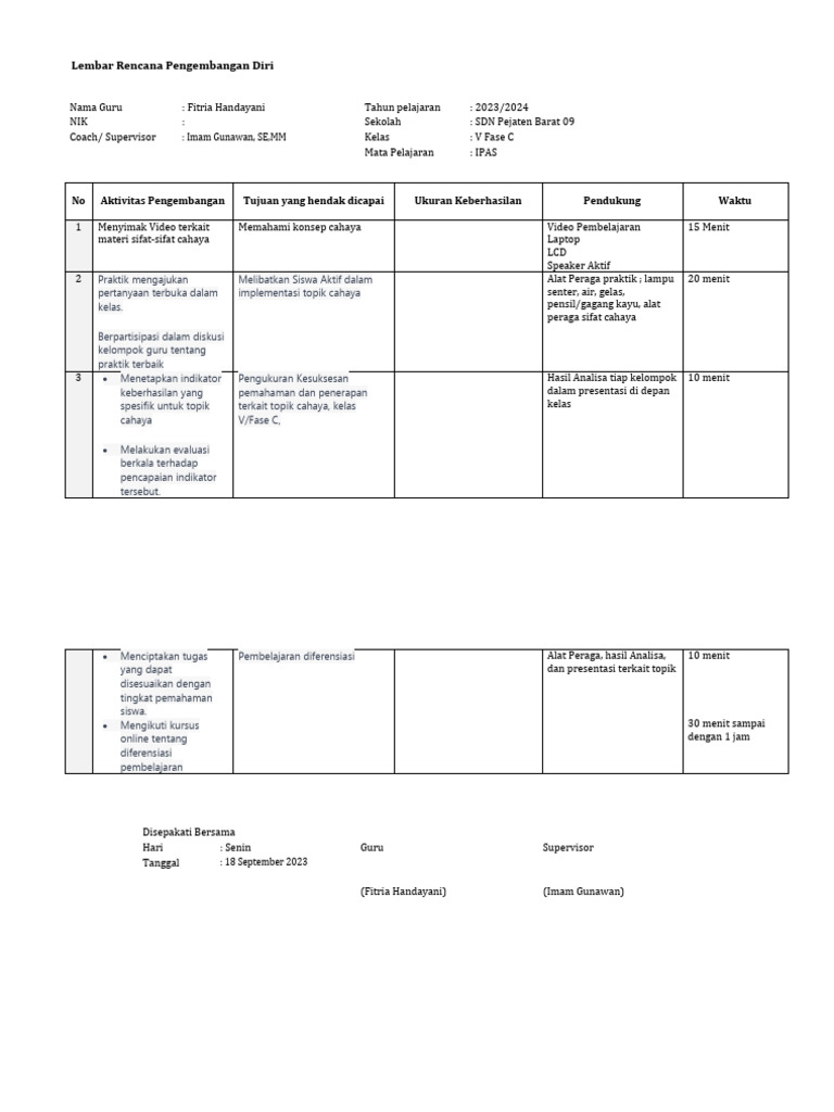 Lampiran 7 - Lembar Rencana Pengembangan Diri - GILANG | PDF