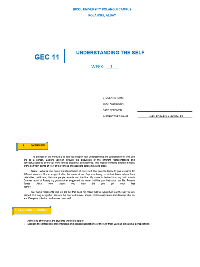 Module 1 GEC 11 Understanding The Self | PDF