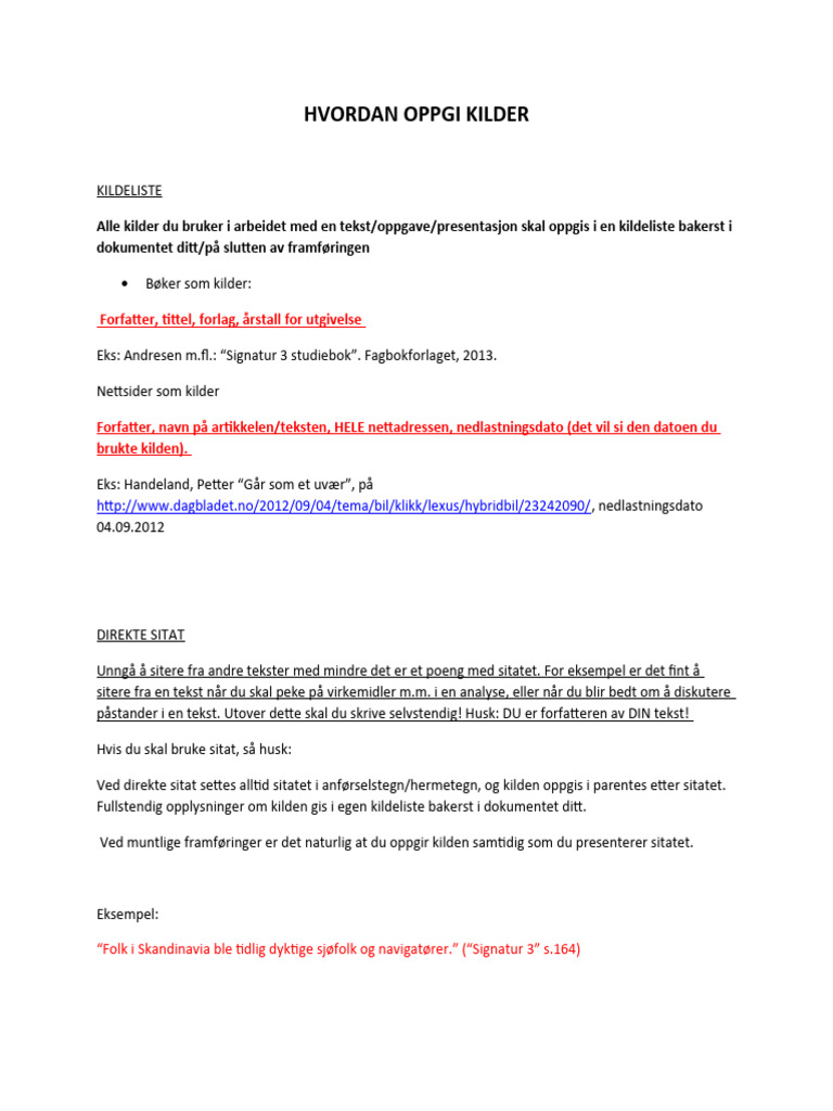 Hvordan Oppgi Kilder | PDF