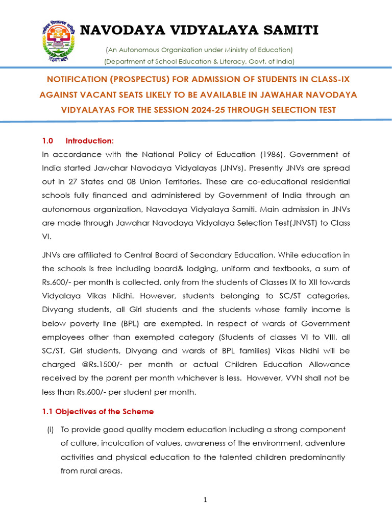 Class Ix Prospectus 2024 | PDF