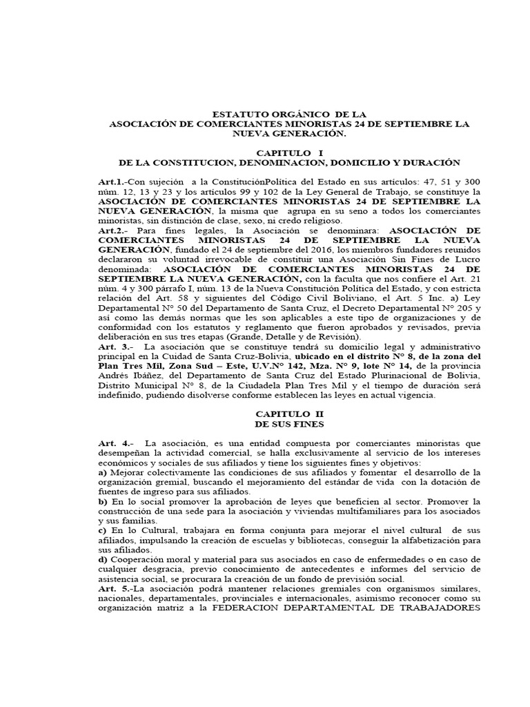 06. Estatuto Original | PDF | Liquidación | Bolivia