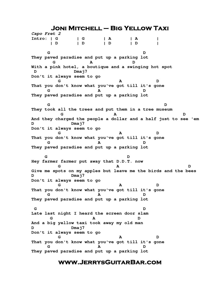 Big Yellow Taxi Songsheet | PDF