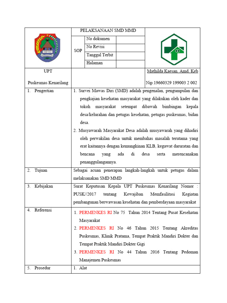SOP Pelaksanaan SMD MMD | PDF