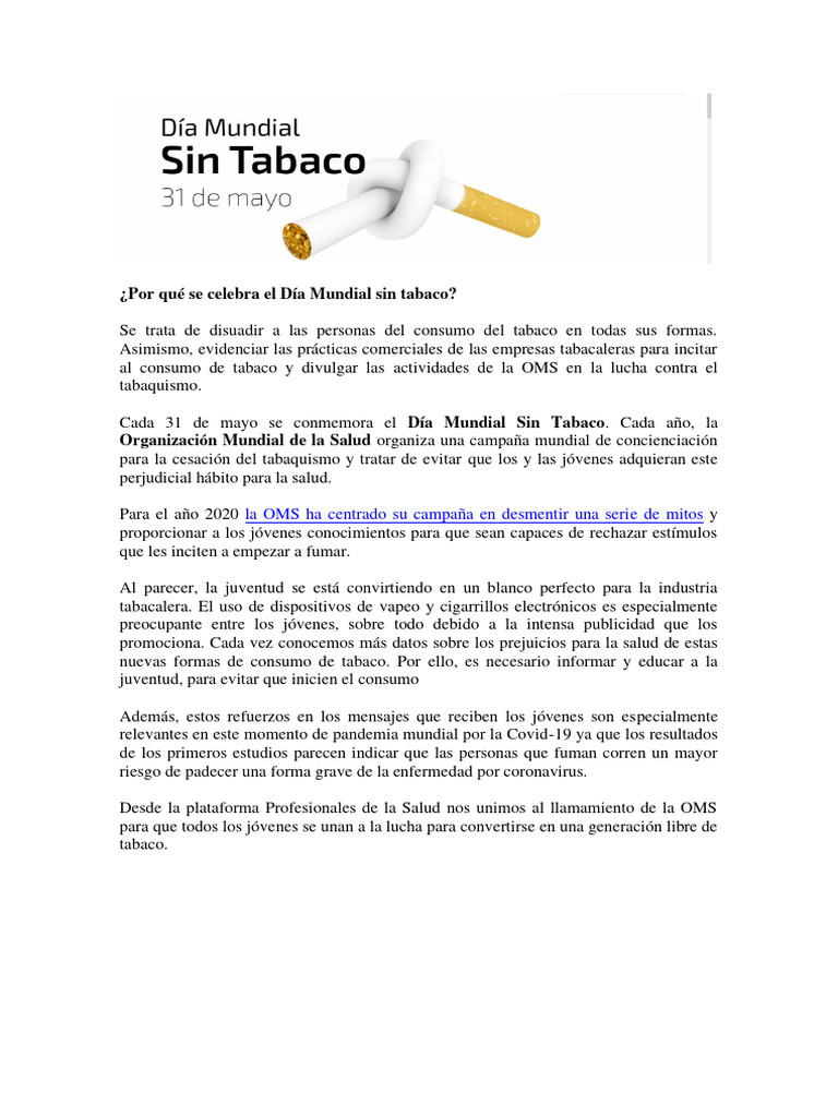 Día Mundial Sin Tabaco: Concienciación Juvenil | PDF | Ciencias sociales