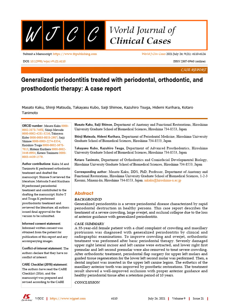 Generalized Periodontitis Treated With Periodontal, Orthodontic, and ...