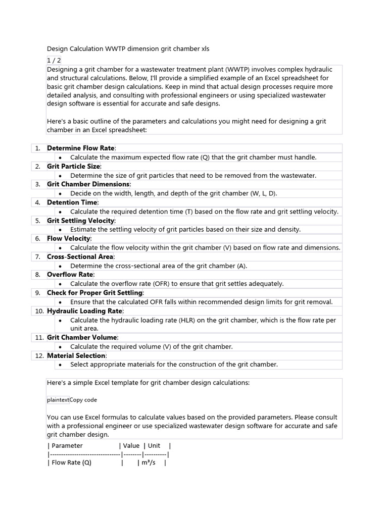 Design Calculation WWTP 3 Dimension Grit Chamber | PDF | Flow ...