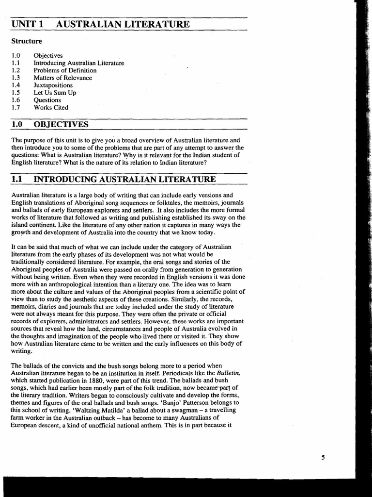 Unit 1 | PDF | Australia | Australian Literature