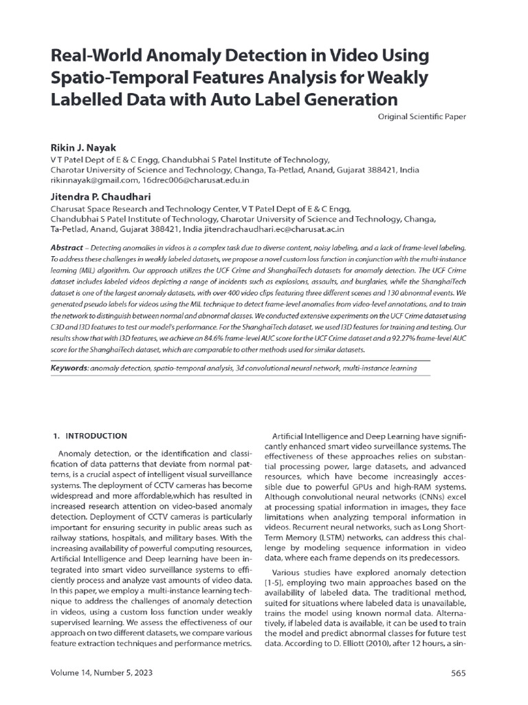 View Of Real World Anomaly Detection In Video Using Spatio Temporal Features Analysis For Weakly