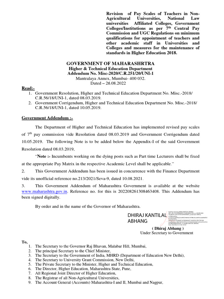 7th Pay Scale Addendum for Teachers | PDF | Government | Governance