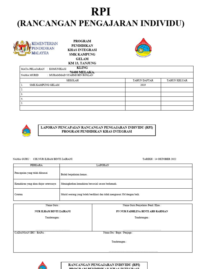 Laporan RPI Pendidikan Khas | PDF