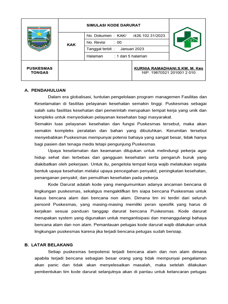 Kak Simulasi Kode Darurat | PDF